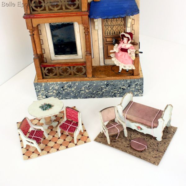 Antique Dolls Houses & Rooms / Original Blue-roofed and Furnished Villa ...