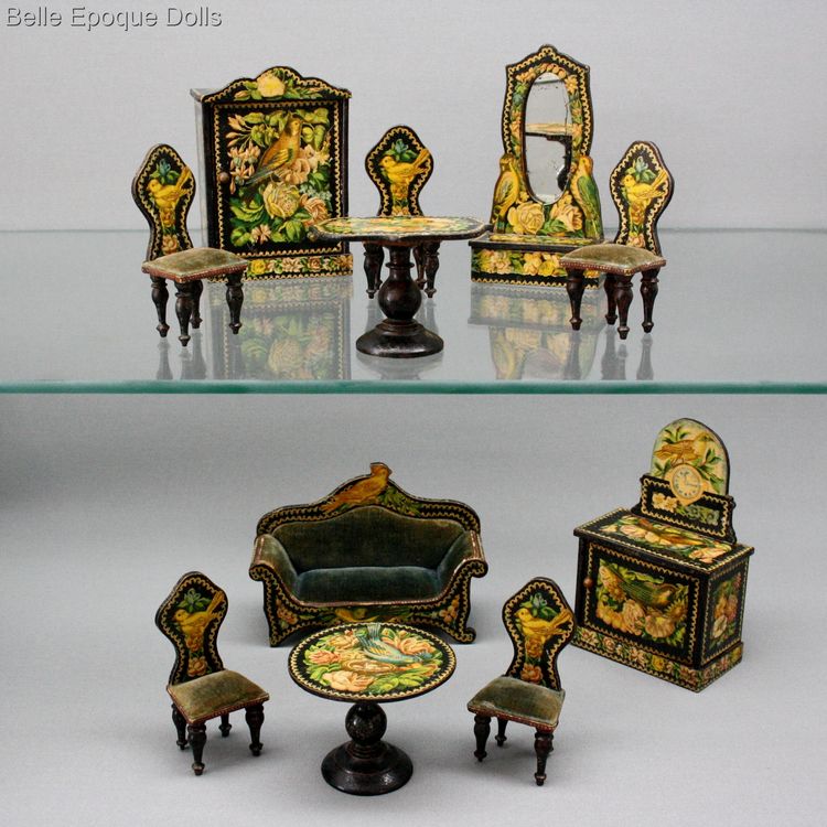 Antique Dolls House Furniture / Rare Marvelous Lithographed-Paper-Over ... Antique Dolls House Furniture / Rare Marvelous Lithographed-Paper-Over ...